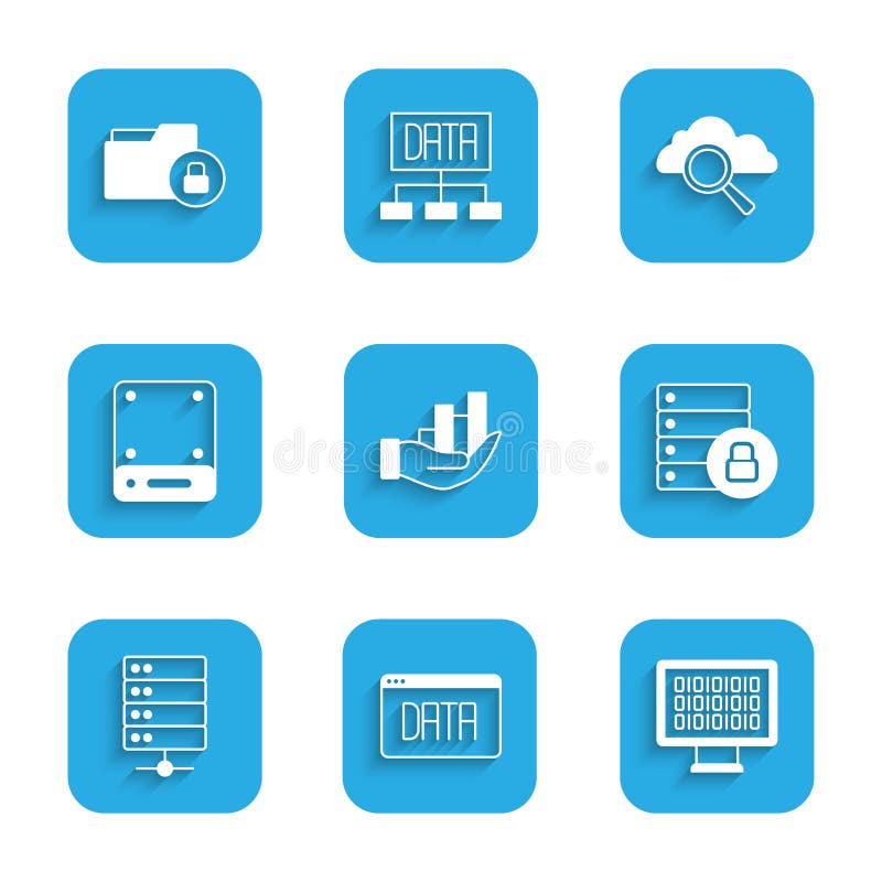 Set Pie Chart Infographic, Data Analysis, Binary Code, Server Security with Padlock, Search ...