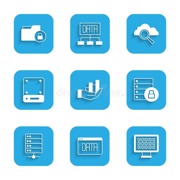 Set Pie Chart Infographic, Data Analysis, Binary Code, Server Security with Padlock, Search ...