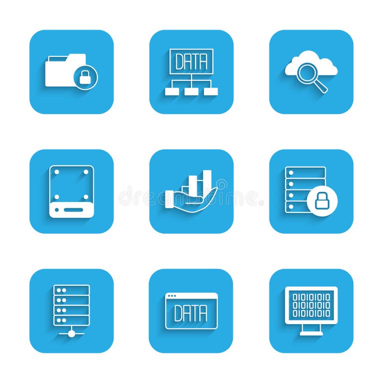 Set Pie Chart Infographic, Data Analysis, Binary Code, Server Security with Padlock, Search ...