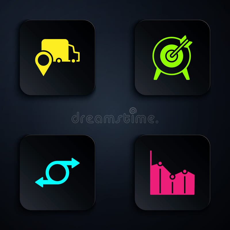 Set Pie Chart Infographic, Delivery Tracking, Arrow and Target. Black ...