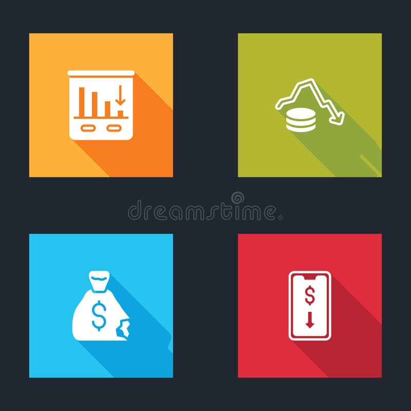 Set Pie Chart Infographic, Dollar Rate Decrease, Money Bag and Mobile Stock Trading Icon. Vector ...