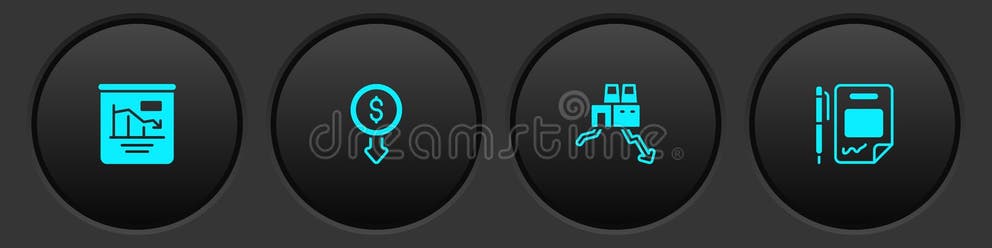 Set Pie Chart Infographic, Dollar Rate Decrease, Shutdown of Factory and Contract Money and Pen ...