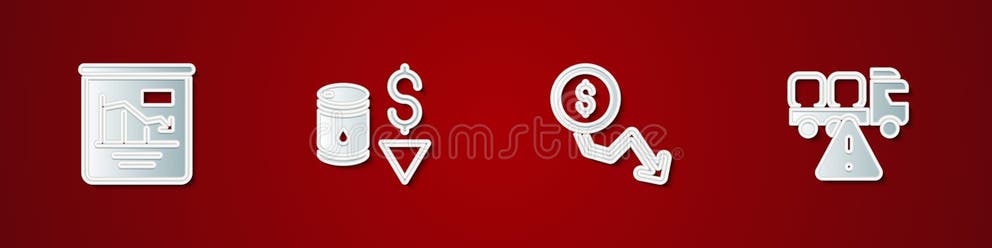 Set Pie Chart Infographic, Drop Crude Oil Price, Dollar Rate Decrease and Stop Delivery Cargo ...