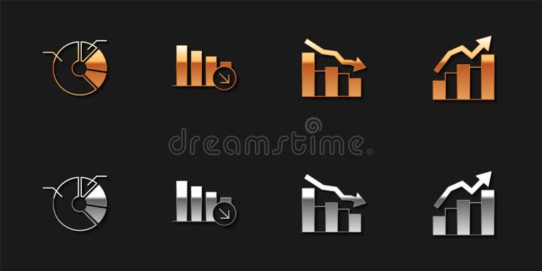 Set Pie Chart Infographic, Financial Growth Decrease, and Icon. Vector ...