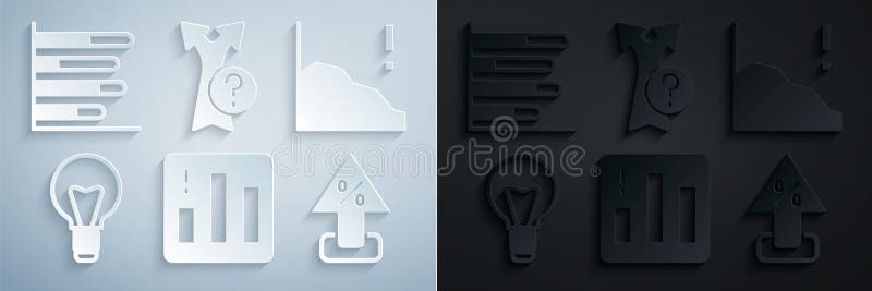 Set Pie Chart Infographic, Financial Growth Decrease, Light Bulb, Percent Up Arrow, Arrow and ...