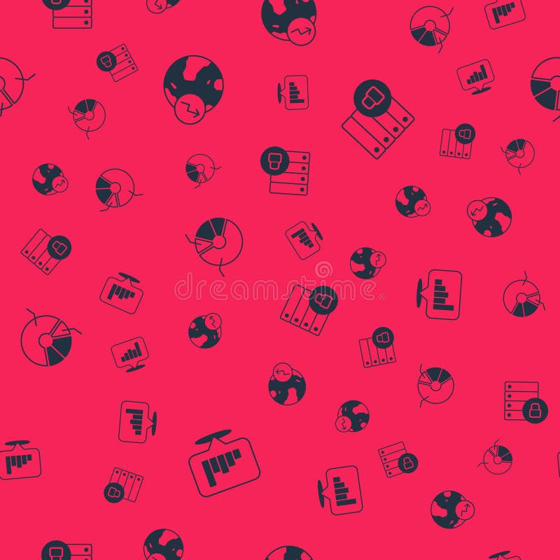 Set Pie Chart Infographic, Financial Growth, and Server Security with Padlock on Seamless ...