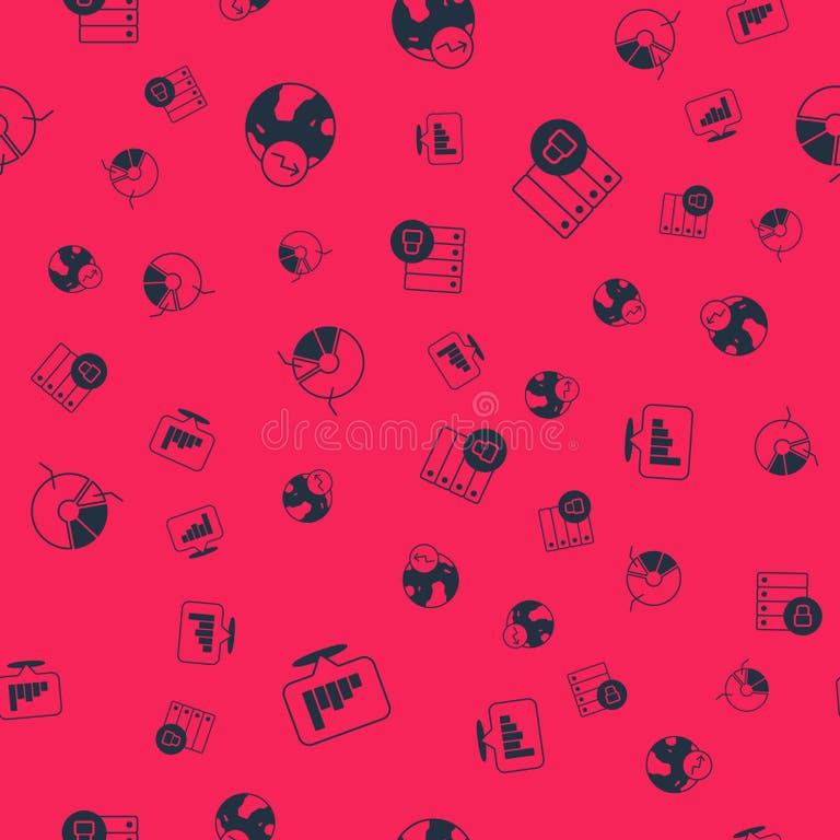 Set Pie Chart Infographic, Financial Growth, and Server Security with Padlock on Seamless ...