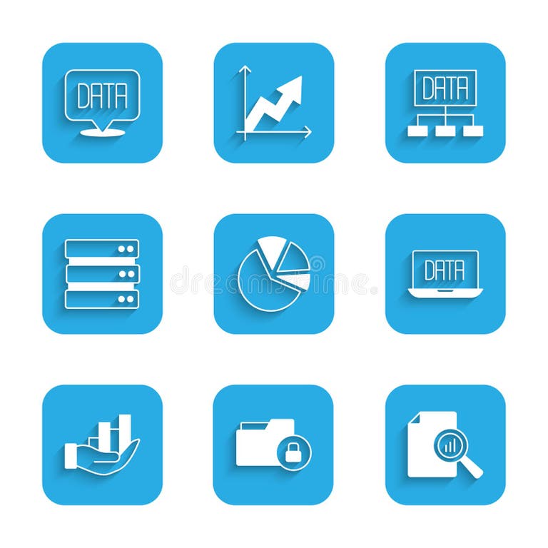 Set Pie Chart Infographic, Folder and Lock, Document with, Data Analysis, Server, and Icon ...