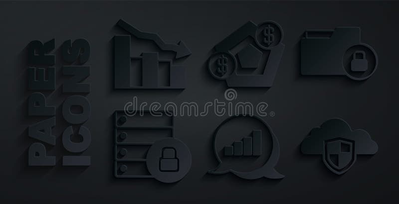 Set Pie Chart Infographic, Folder and Lock, Server Security with Padlock, Cloud Shield ...
