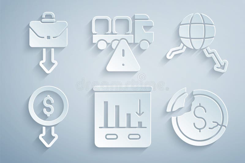Set Pie Chart Infographic, Global Economic Crisis, Dollar Rate Decrease, Stop Delivery Cargo ...
