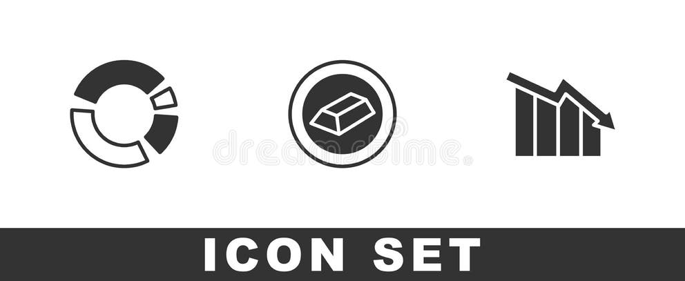 Set Pie Chart Infographic, Gold Bars and Financial Growth Decrease Icon. Vector Stock Vector ...