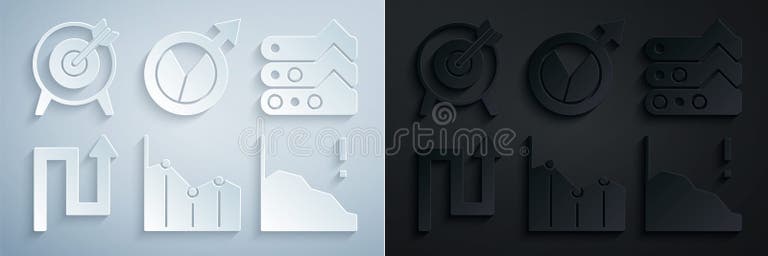 Set Pie Chart Infographic, Graph, Chart, Diagram, Arrow, Financial Growth Decrease, and Target ...