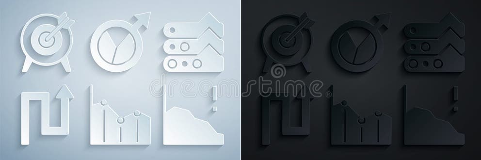 Set Pie Chart Infographic, Graph, Chart, Diagram, Arrow, Financial Growth Decrease, and Target ...