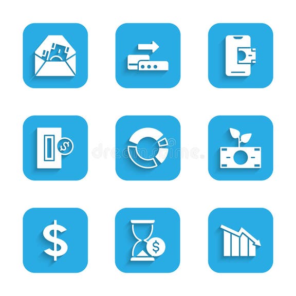 Set Pie Chart Infographic, Hourglass with Dollar, Financial Growth Decrease, Money Plant the Pot ...