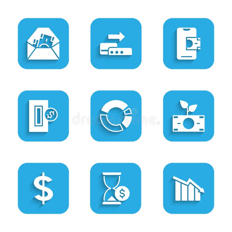 Set Pie Chart Infographic, Hourglass with Dollar, Financial Growth Decrease, Money Plant the Pot ...