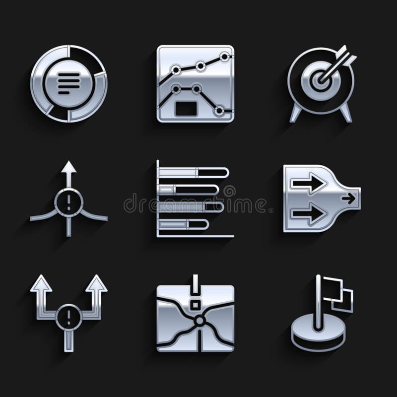 Set Pie Chart Infographic, Intersection Point, Flag, Arrow, Target and ... Set Pie Chart Infographic, Intersection Point, Flag, Arrow, Target and ...