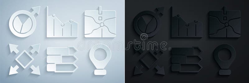 Set Pie Chart Infographic, Intersection Point, Many Ways Directional Arrow, Location, and ...