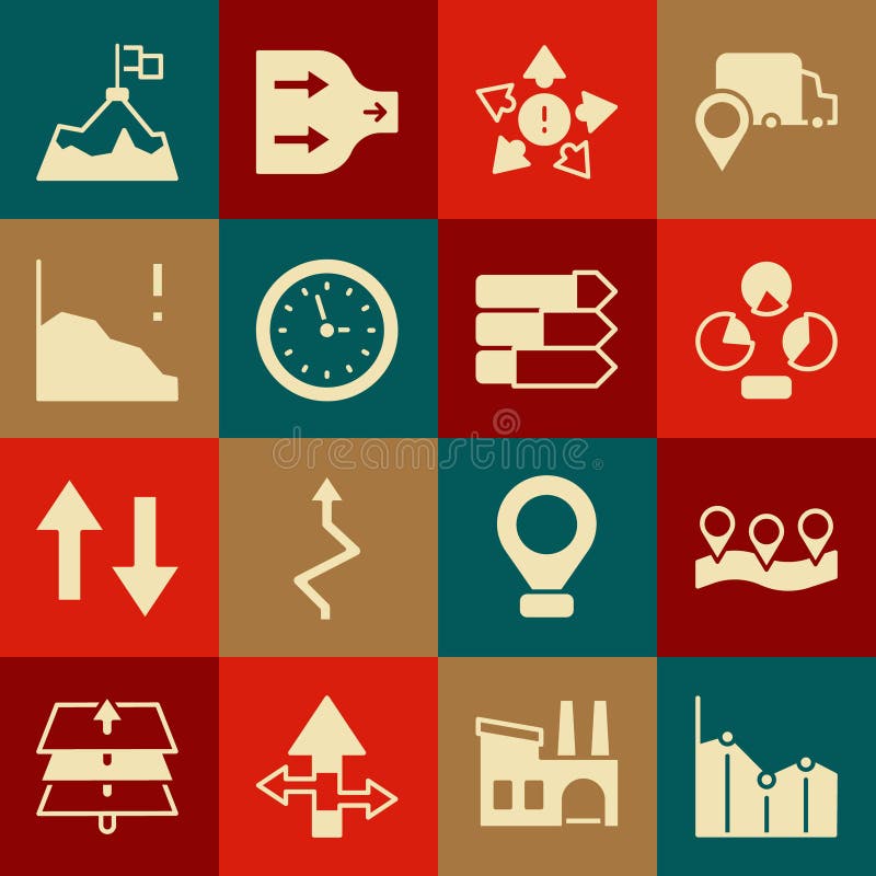 Set Pie Chart Infographic, Location, Many Ways Directional Arrow, Clock, Financial Growth ...