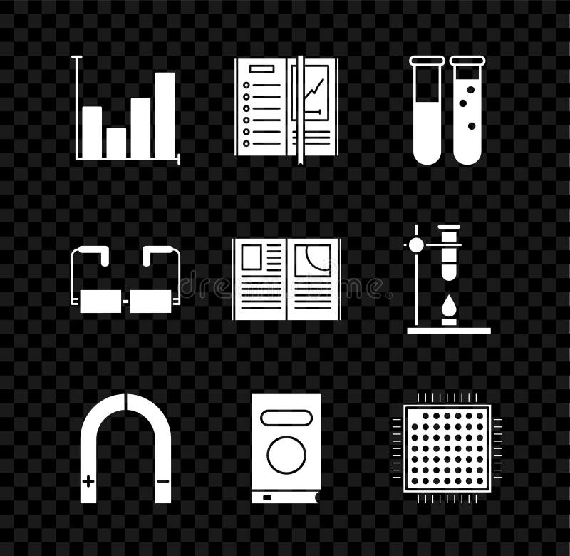 Set Pie Chart Infographic Notebook Test Tube And Flask Chemical Laboratory Magnet Book