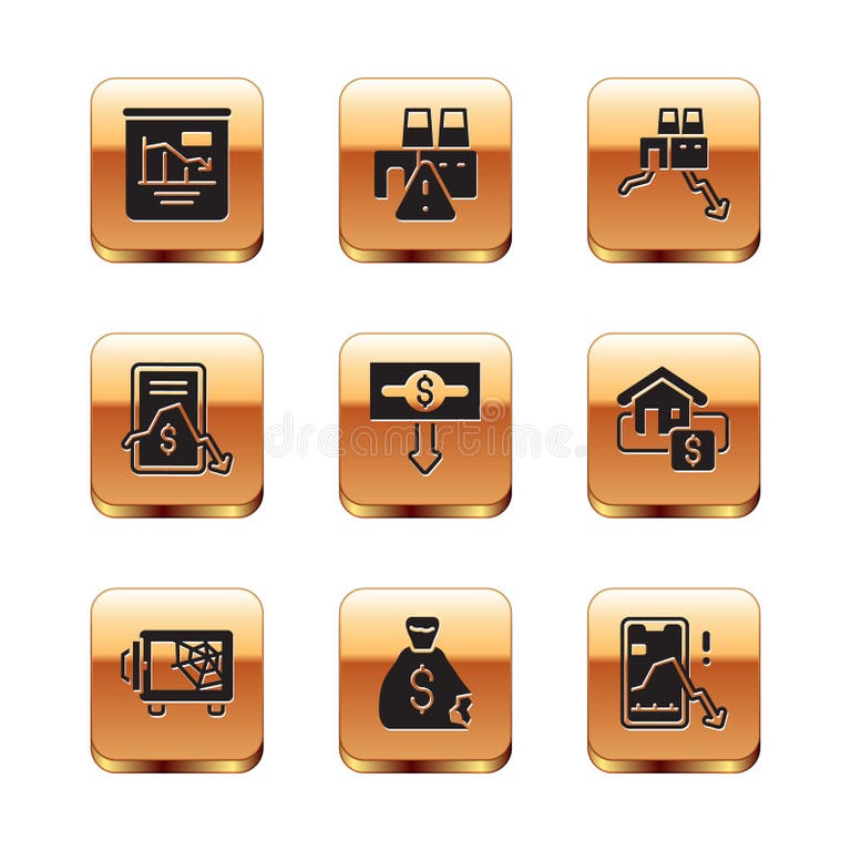 Set Pie Chart Infographic, Safe, Money Bag, Dollar Rate Decrease, Mobile Stock Trading, Shutdown ...