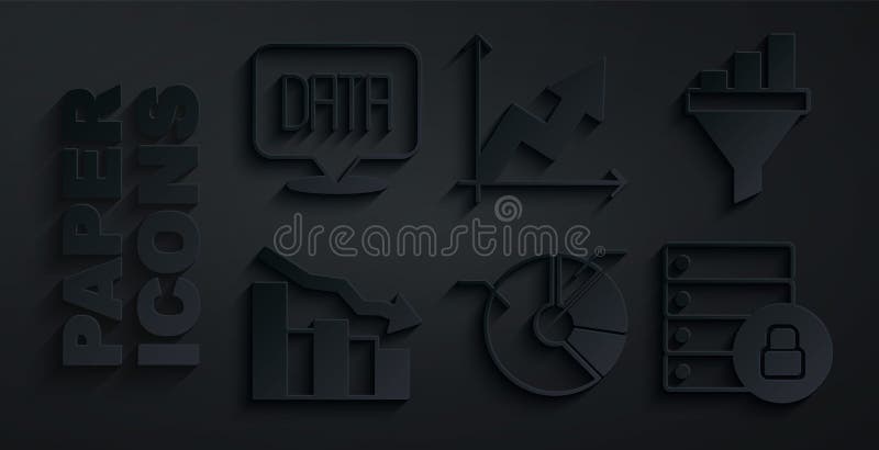 Set Pie Chart Infographic, Sales Funnel with, Financial Growth Decrease, Server Security Padlock ...