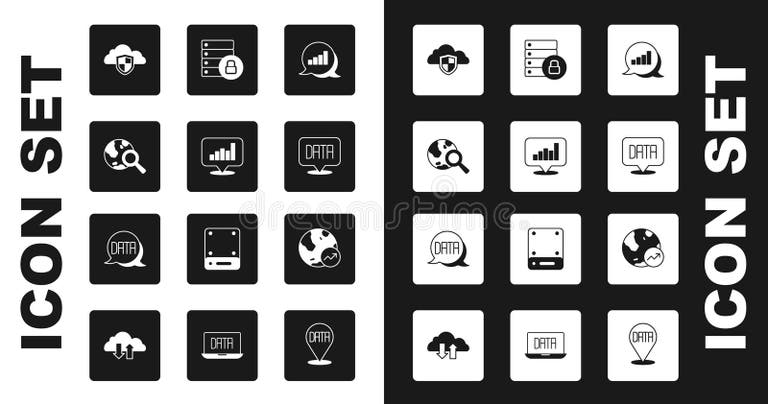 Set Pie Chart Infographic, Search Globe, Cloud and Shield, Data Analysis, Server Security with ...