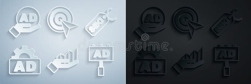 Set Pie Chart Infographic, SEO Optimization, Advertising, Target and Icon. Vector Stock Vector ...