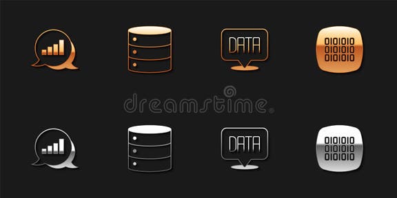 Set Pie Chart Infographic, Server, Data Analysis and Binary Code Icon. Vector Stock Vector ...