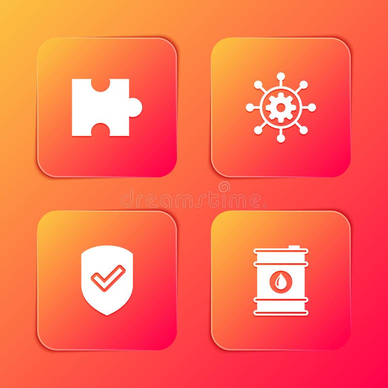 Set Piece of Puzzle, Project Management, Shield with Check Mark and ...