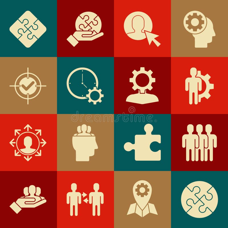 Set Piece of Puzzle, Users Group, Human with Gear Inside, Business Suit ...