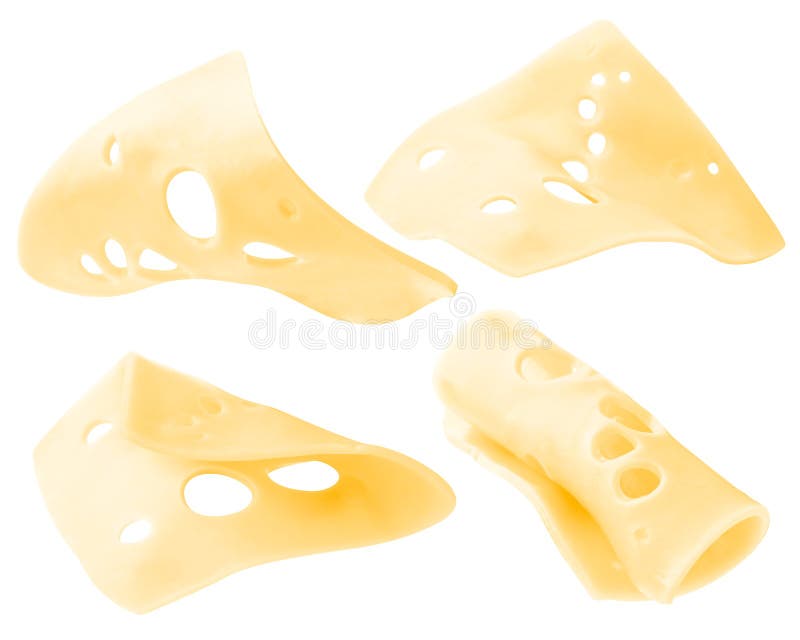 Set of Pieces of Cheese Flying in the Air on a White Background ...