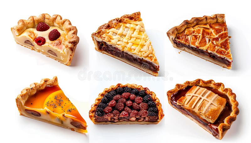 Set of Pieces of Different Tasty Pies on White Background Stock ...