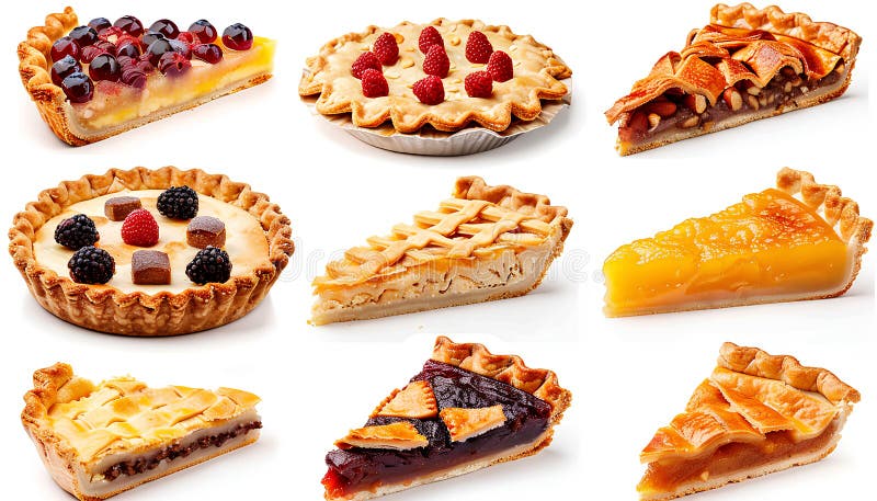 Set of Pieces of Different Tasty Pies on White Background Stock ...