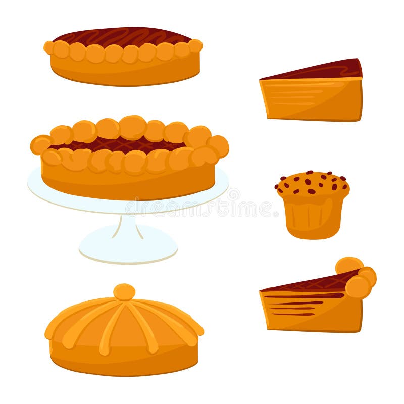 A Set of Pies with Jam and Carrot or Pumpkin Cakes Stock Vector ...