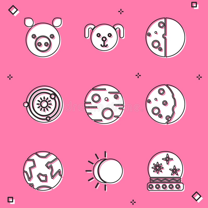 Set Pig Zodiac, Dog, Eclipse of the Sun, Solar System, Planet Mars ...