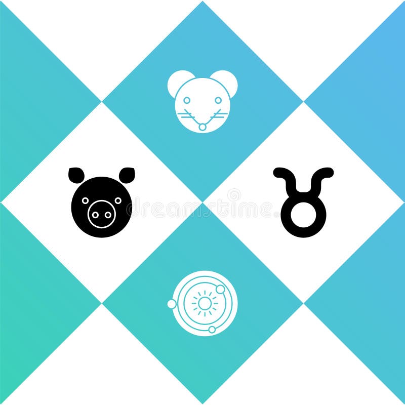 Set Pig Zodiac, Solar System, Rat and Taurus Icon. Vector Stock Vector ...