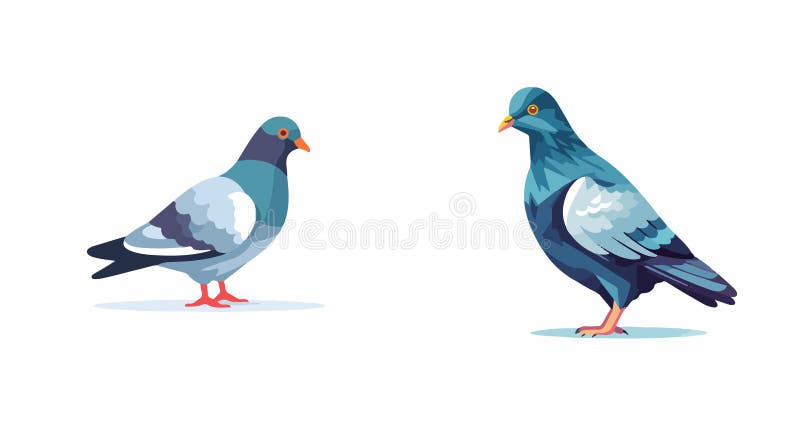 Set of Pigeon Bird Flying and Sitting. Flat Cartoon Character Design ...