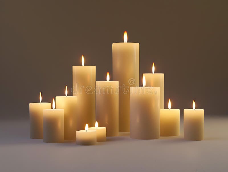 Set of Pillar Candles with Illuminated Flames in High Resolution Stock ...