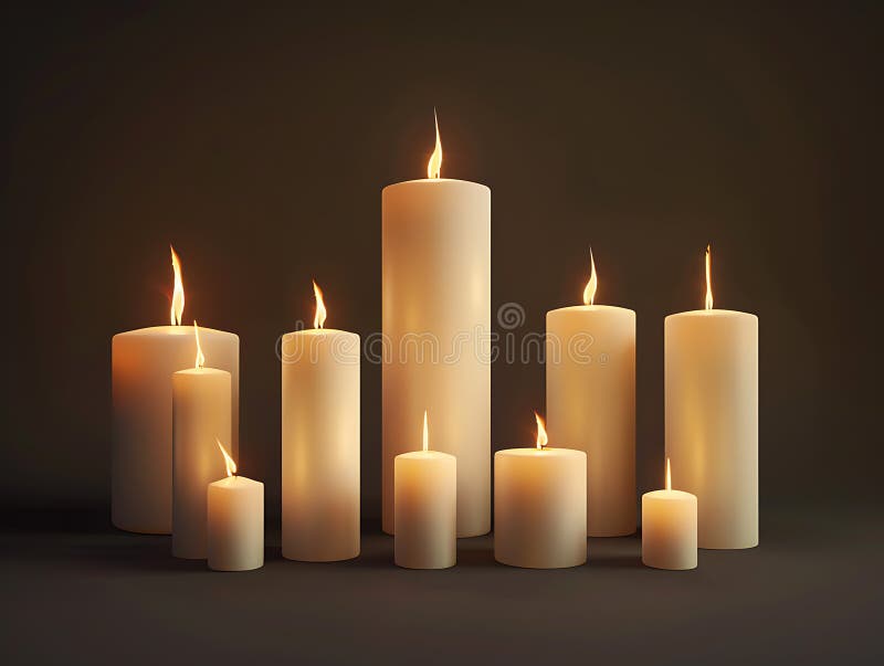 Set of Pillar Candles with Illuminated Flames in High Resolution Stock ...