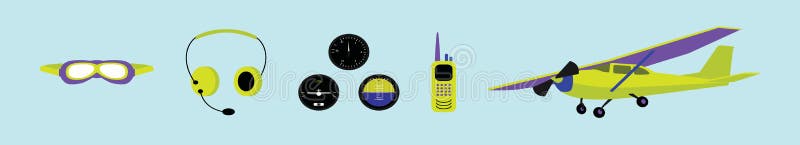 Set of Pilot Equipment. Airplane, Headphone and More Cartoon Icon ...