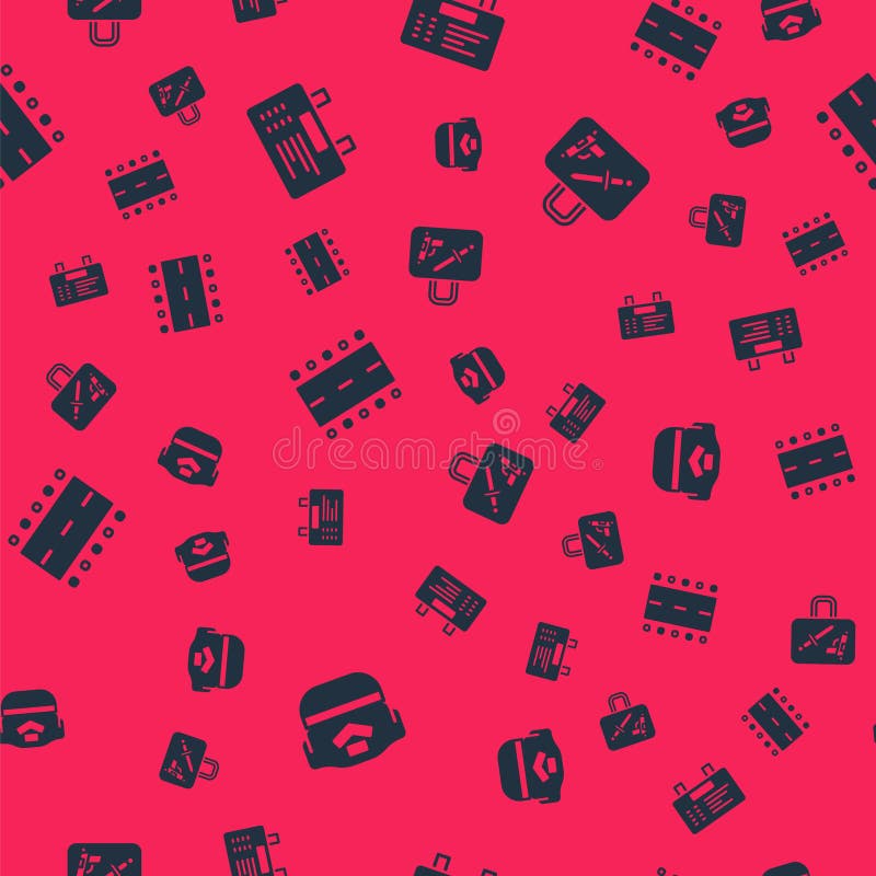 Set Pilot Hat, Airport Board, Runway and Suitcase on Seamless Pattern ...