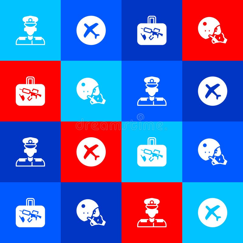 Set Pilot, Plane, Suitcase and Modern Pilot Helmet Icon. Vector Stock ...