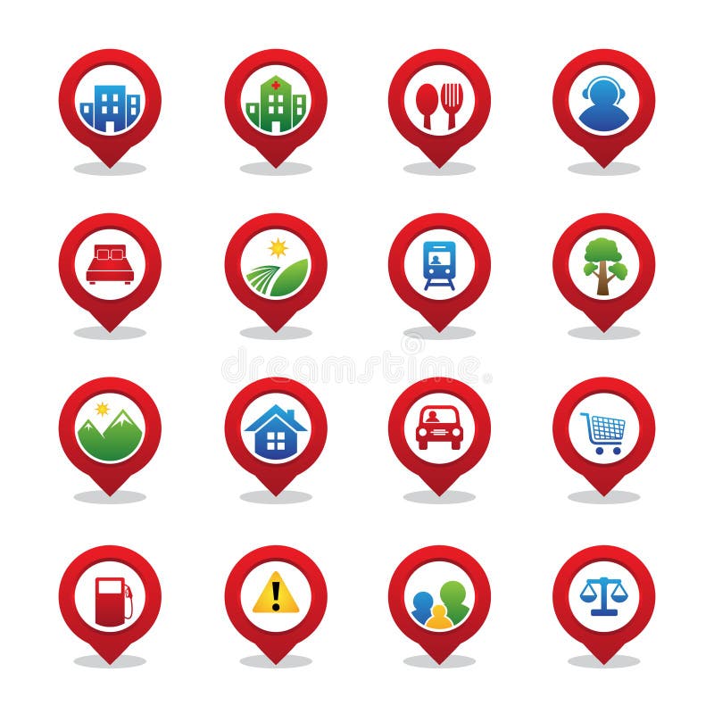Set Pin GPS Navigation Element for Map with Icon Pointer Stock Vector ...
