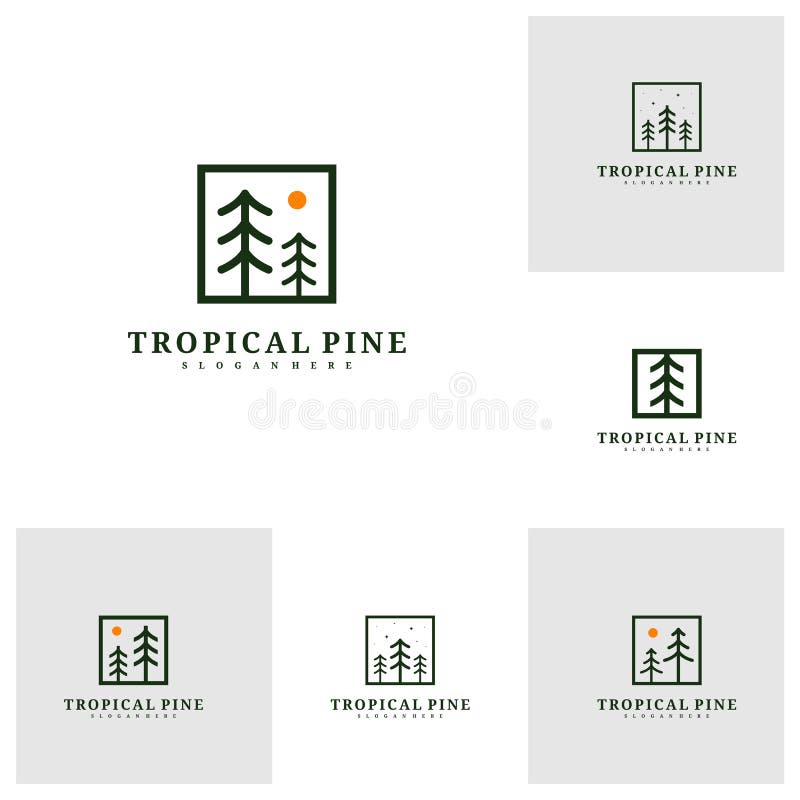 Set of Pine Tree Logo Design Vector Template, Tropical Forest Logo ...