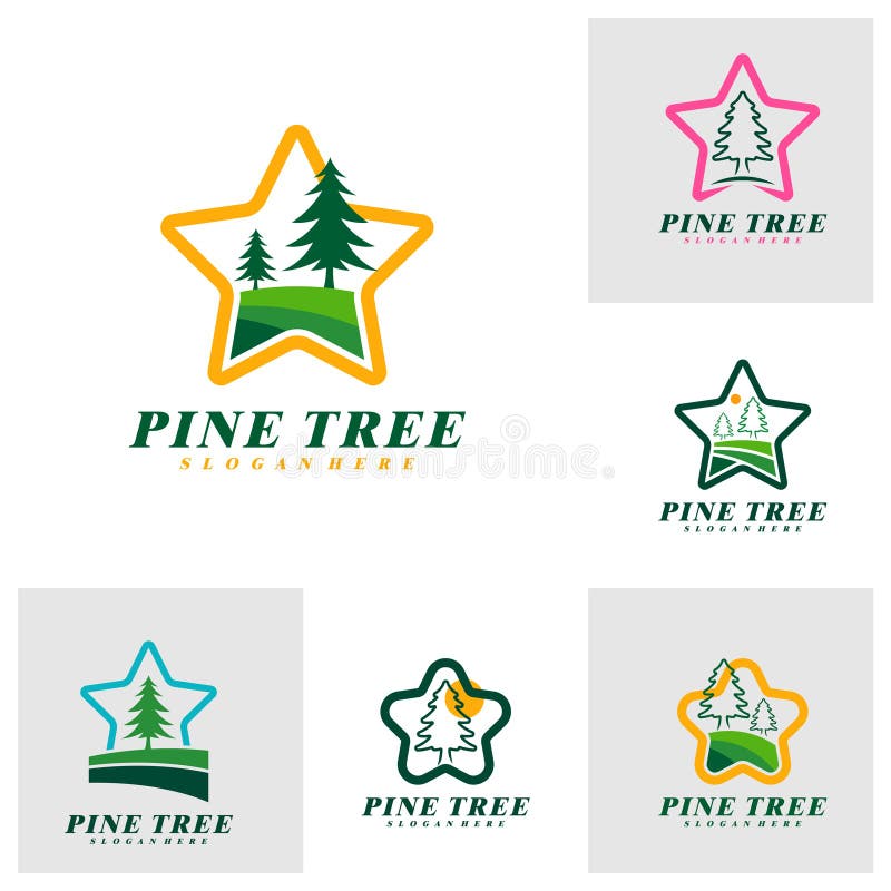 Set of Pine Tree with Star Logo Design Vector. Creative Pine Tree Logo ...