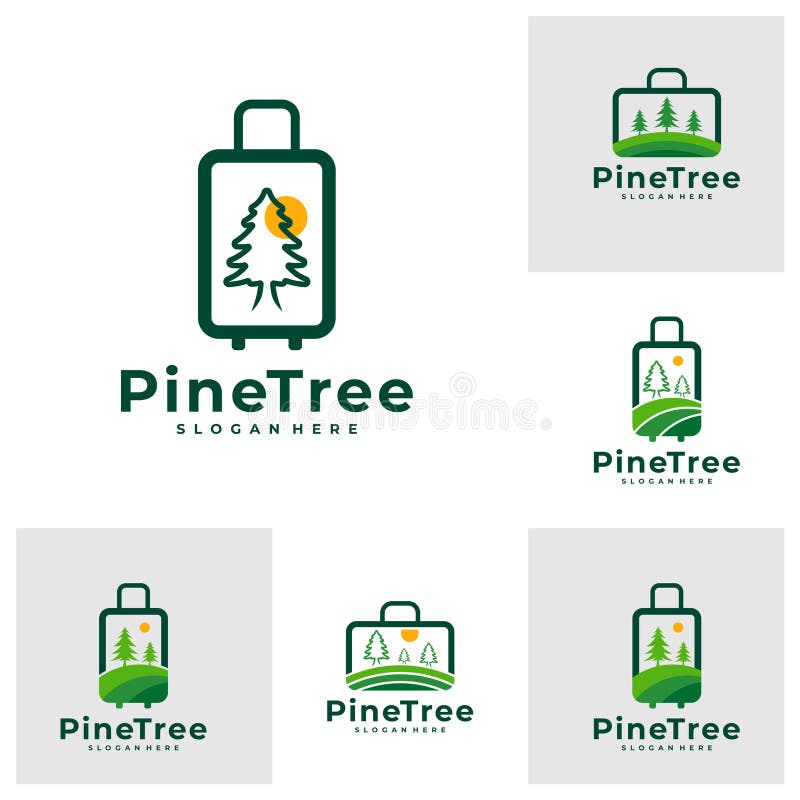 Set of Pine Tree with Suitcase Logo Design Vector. Creative Pine Tree ...