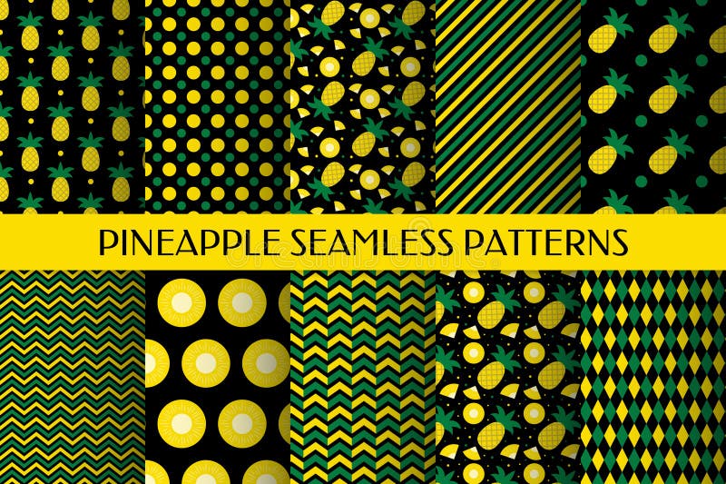 Set of 10 Pineapple Seamless Patterns. Summer Tropical Fruit Vector Background Bundle Stock ...