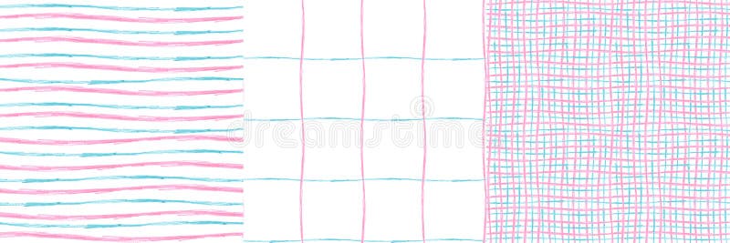 Set of Pink and Blue Striped and Checkered Background Patterns ...