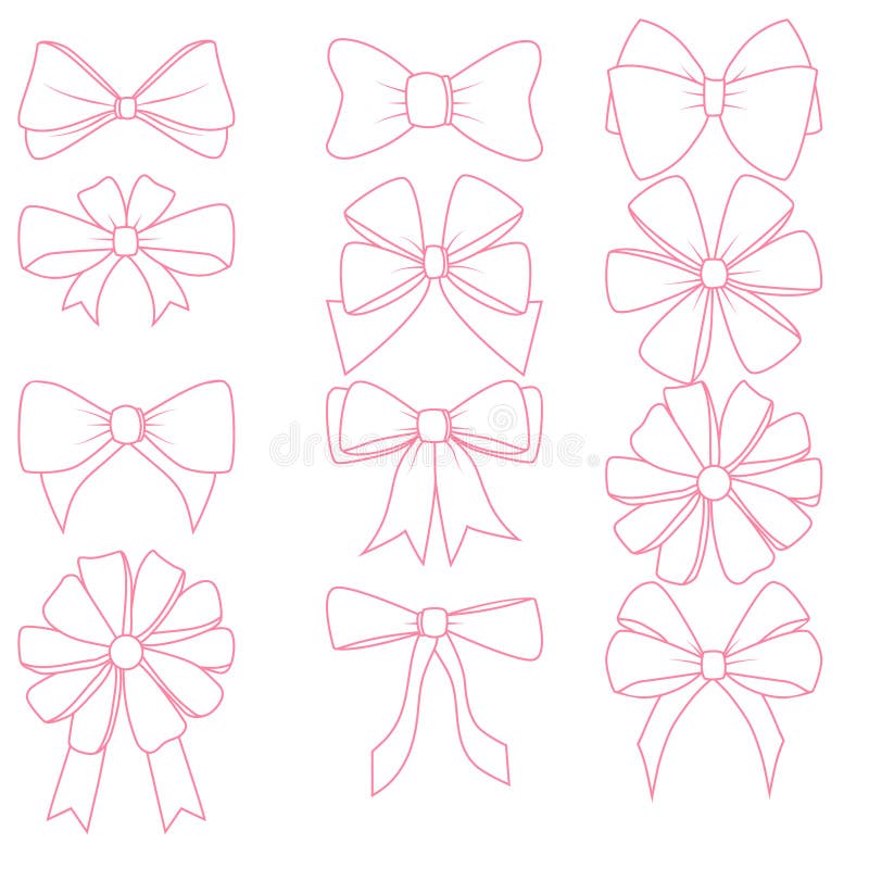 Set of Pink Bow Ribbon Outline of Different Shape Stock Vector ...