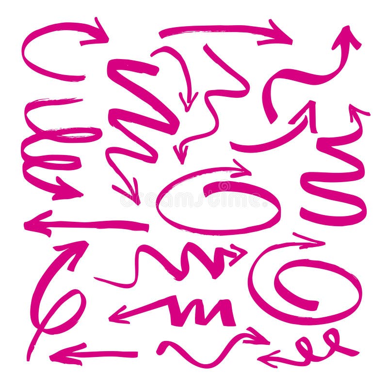Set of Pink Color Drawing Arrows. Vector Illustration. Stock ...